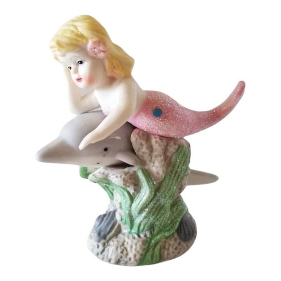 Accents | Pink Mermaid Dolphin Porcelain Figurine Seashells Sea Life ...